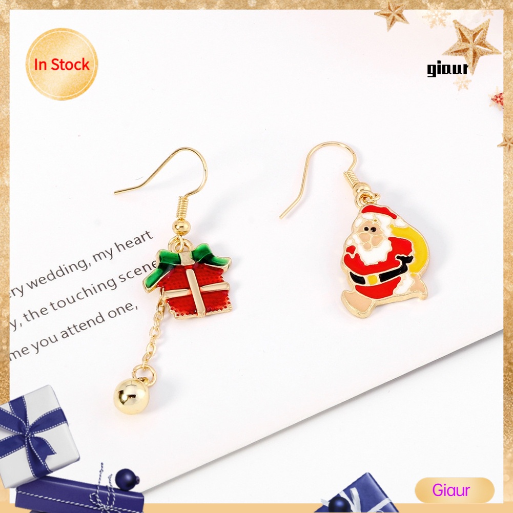Giaur Women Fashion Santa Claus Gift Box Drop Enamel Asymmetric Hook ...