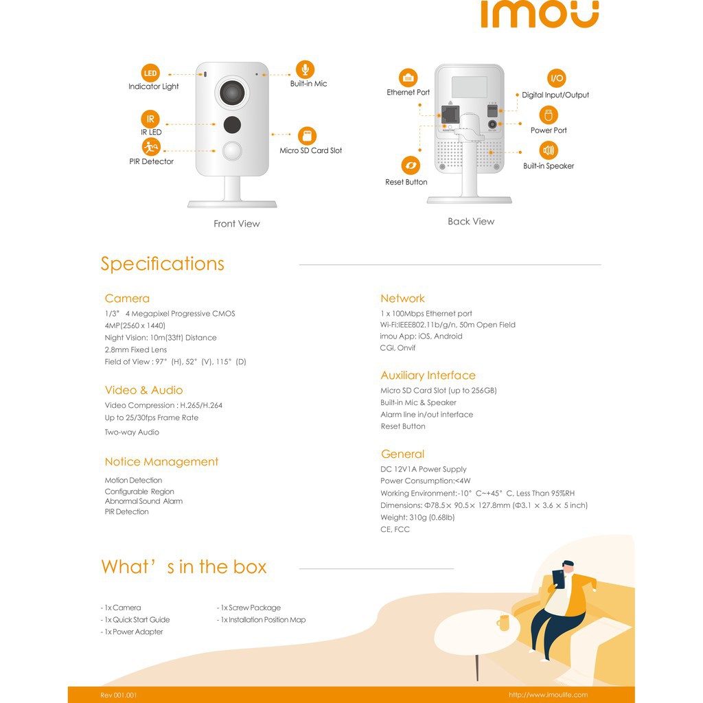 Dahua imou Cube 4MP Wifi IP Camera PIR Detection External Alarm ...