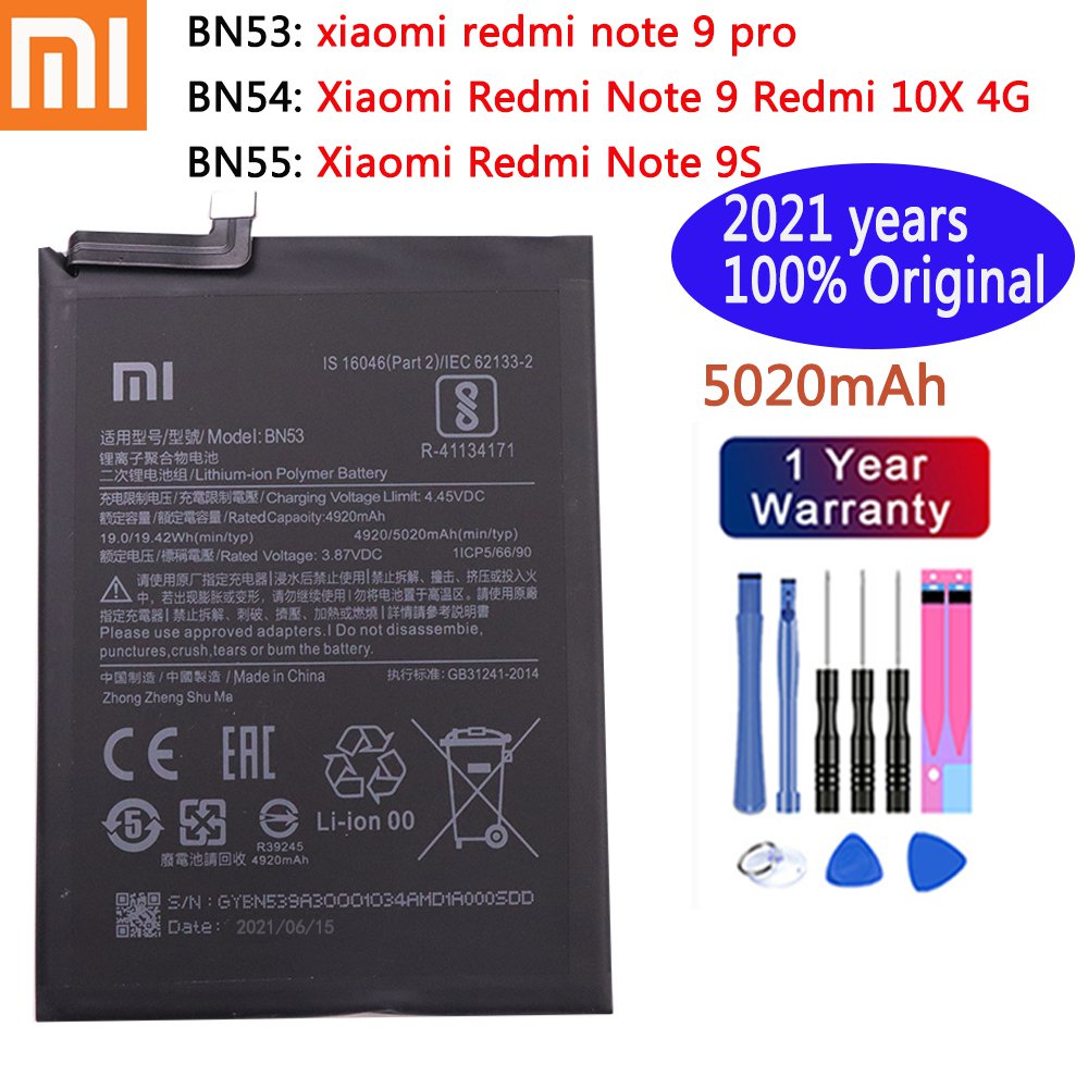 100 Original 5020mAh BN53 BN54 BN55 เปลี่ยนแบตเตอรี่สำหรับ Xiaomi Redmi ...