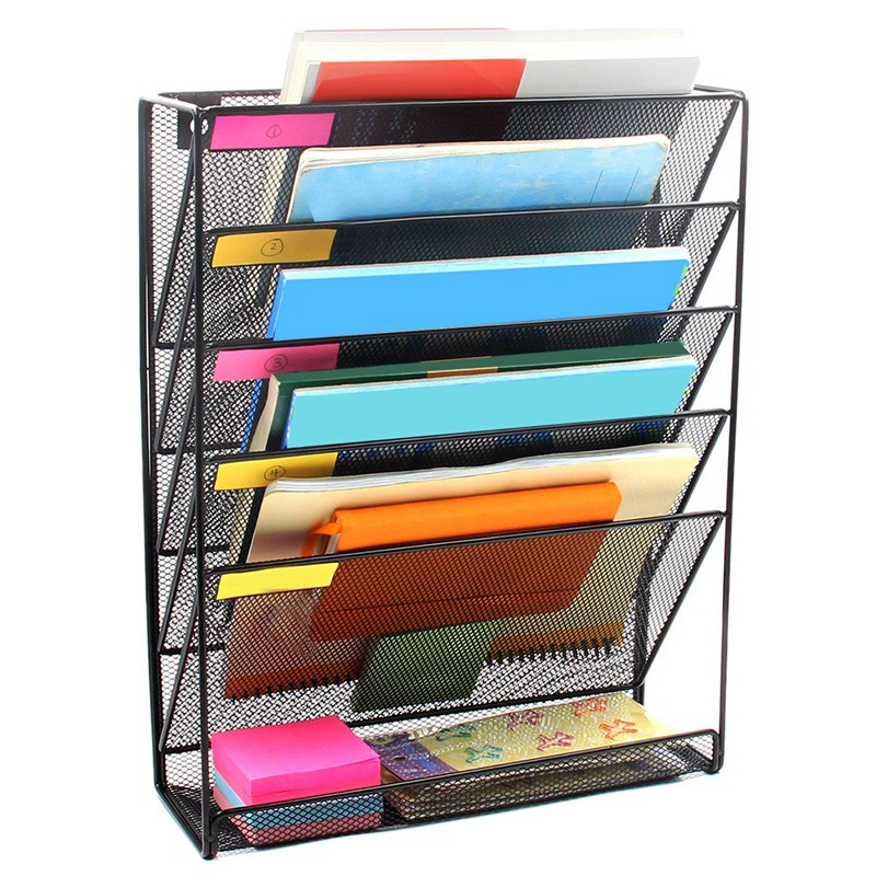Metal Mesh Wall-Mounted Magazine File Rack Office Desk 5 Layer Interval ...