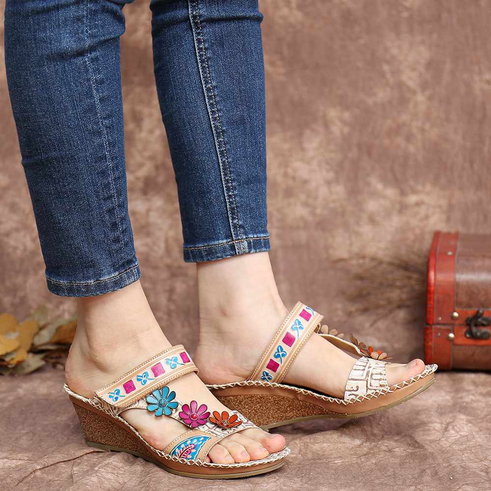 Ready Stock】 SOCOFY 2022 New Bohemia Slip on Slides Wedge Sandals ...