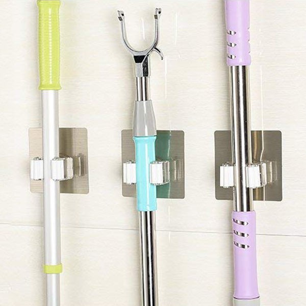 2pcs Spring Wall Broom Sticker Multi-Spots Non-Trace Storage Organizer ...