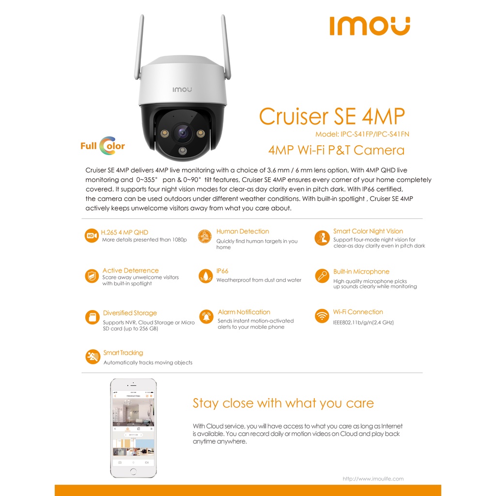 DAHUA กล้องวงจรปิดระบบ IP (WIFI) 4MP IMOU CRUISER SE IPC-S41FP ภาพสี ...