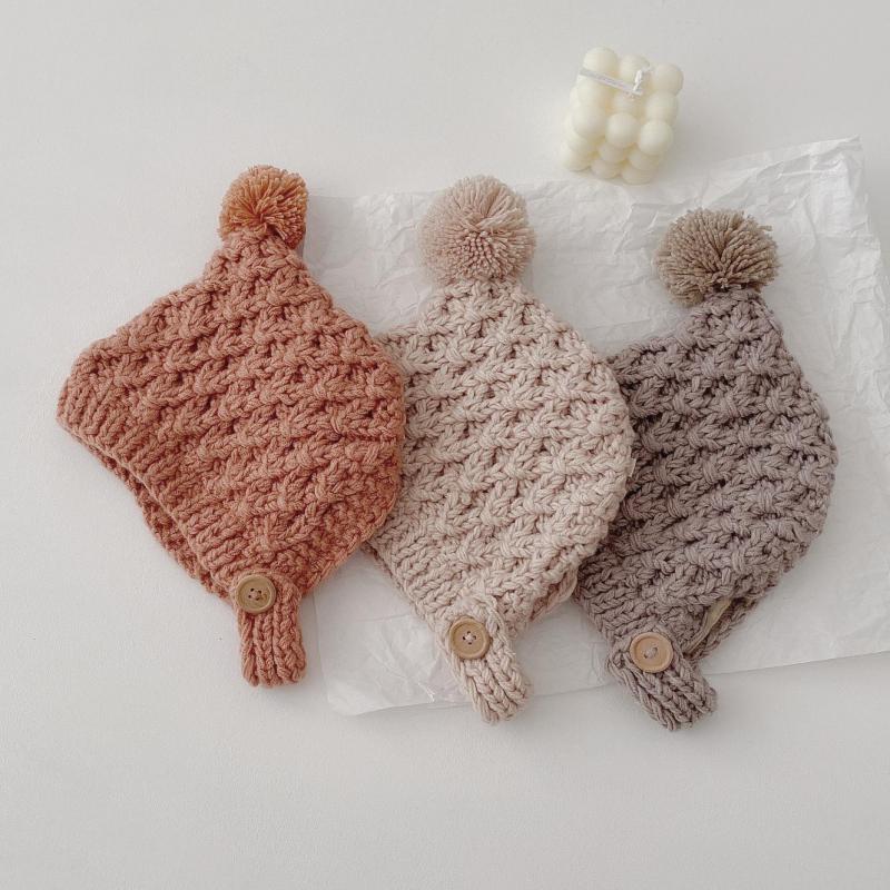 New Style Children Wool Hat Small Ball Kids Knitted Caps 3 Color Girl ...