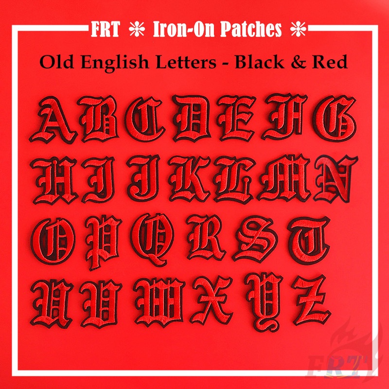 ☸ Old English Letters - Black&Red Iron-on Patch ☸ 1Pc Diy Sew on Iron ...