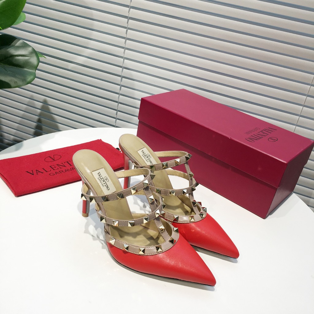 ☎☼VALENTINO classic rivet tale design high heel shoes red women Korean ...