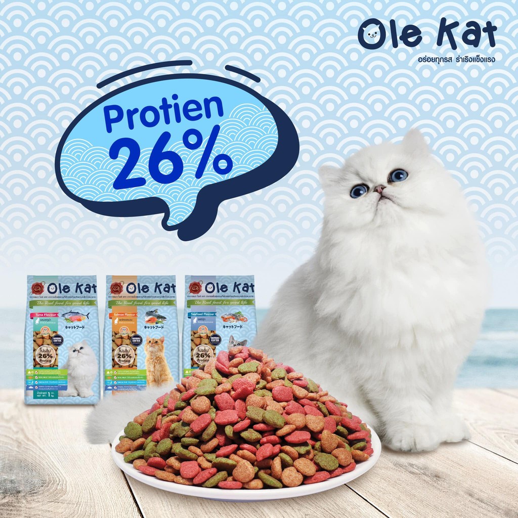 Ole Kat (โอเล่ แคท) 3รสชาติ อาหารแมวชนิดแห้ง ขนาด 10กก. สำหรับแมวอายุ 1 ...