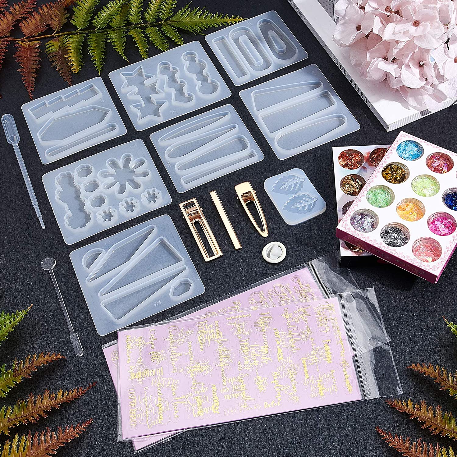 BeeBeecraft 8pcs Hair Clip Molds Resin Silicone Molds DIY Hair Clip ...