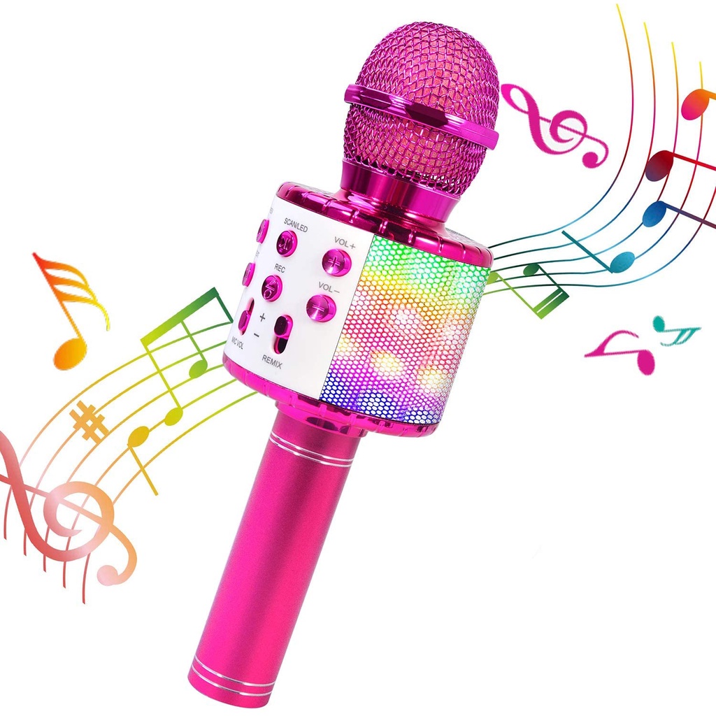 BWireless 4 in 1 Bluetooth karaoke microphone with LED light portable ...