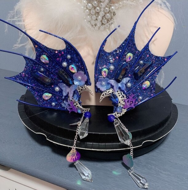 Laser Mermaid Earrings Gradient Shark Man Ear Headdress Fairy Fairy ...