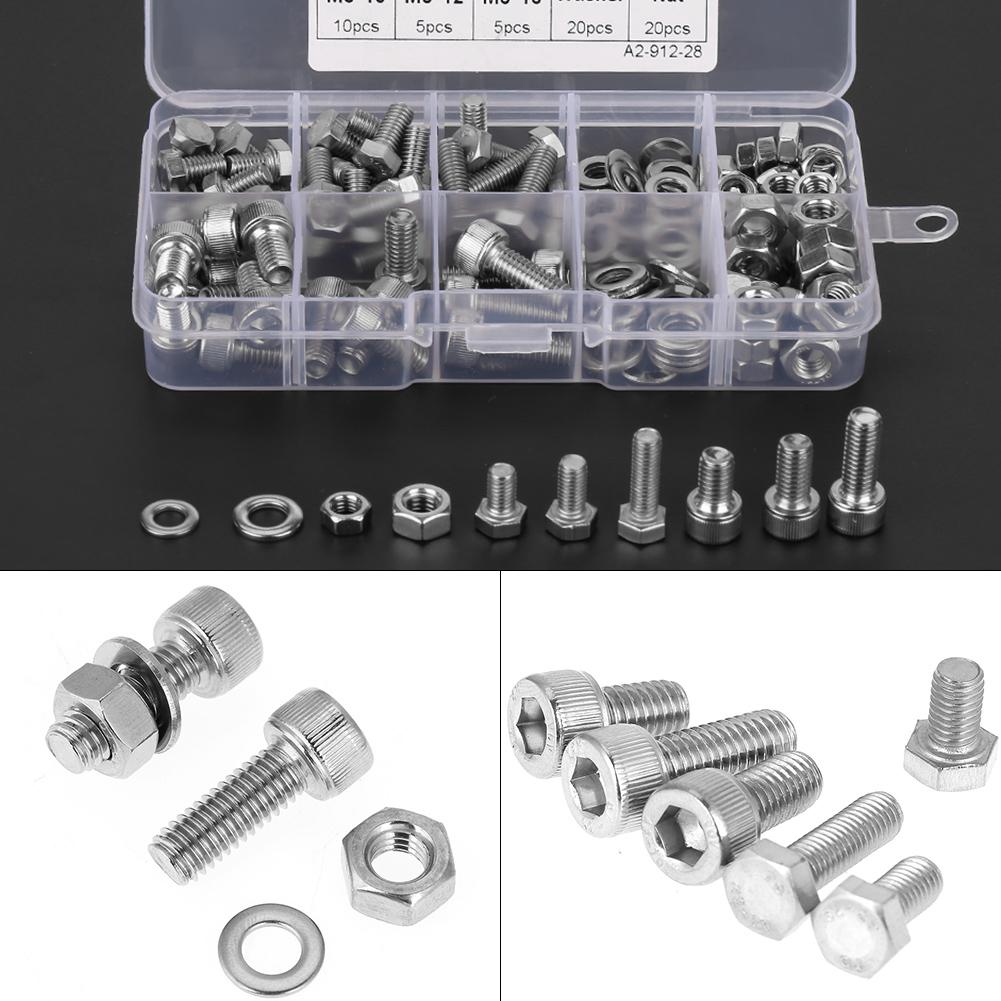 170pcs Head Hex Cap Stainless Nuts Bolt Steel Kit M5M6 Socket Washers ...