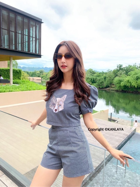 ชุดเซต เสื้อแขนตุ๊กตาปักหมาป่า กับกางเกงขาสั้น - pinkz_ploy - ThaiPick