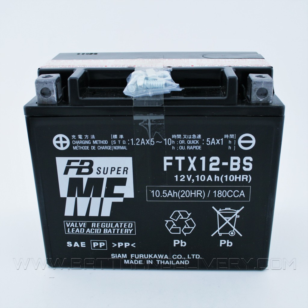 แบตเตอรี่มอเตอร์ไซค์ แบบแห้งแยกน้ำ ยี่ห้อ FB รุ่น FTX12-BS (12V 10AH ...