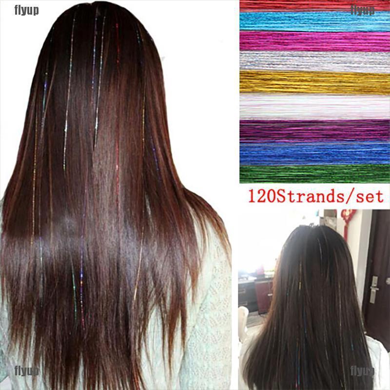 120 Strands Hair Tinsel Bling Silk Hair Flare Strands Glitter Rainbow ...