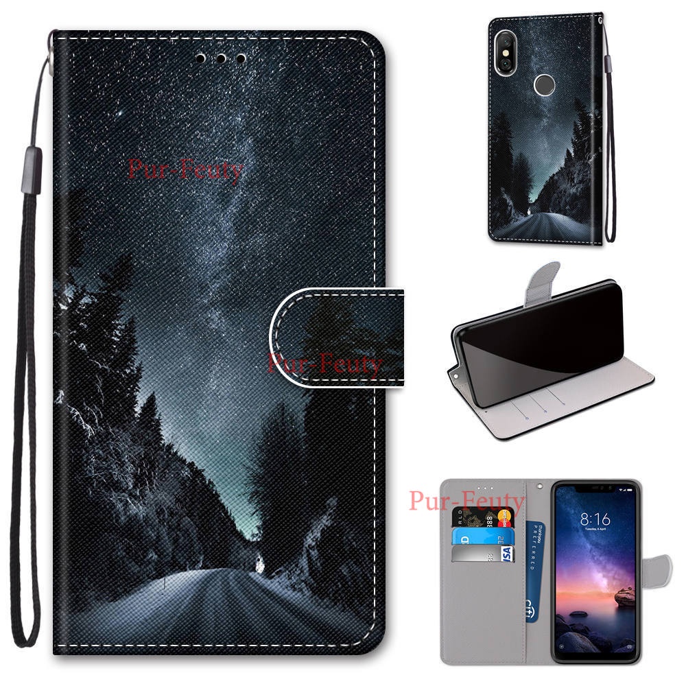 Leather Flip Phone Case For Xiaomi Redmi Note 7 7 Pro Flower Cute Cat ...