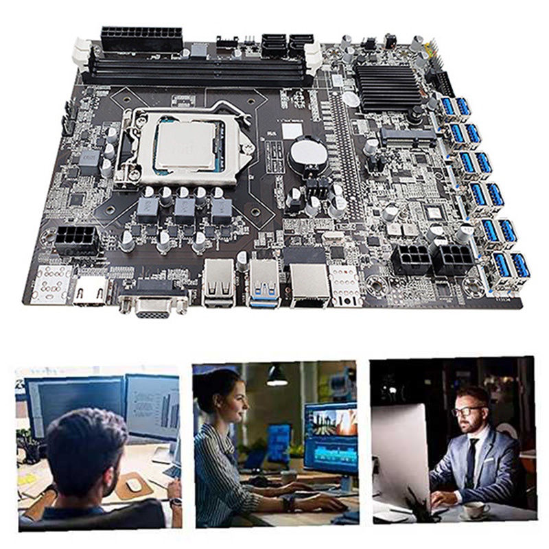 B75 ETH โมโตการ์ดขุดเหมือง 12 PCIE เป็น USB3.0G1620 CPU และแผ่นความร้อน ...