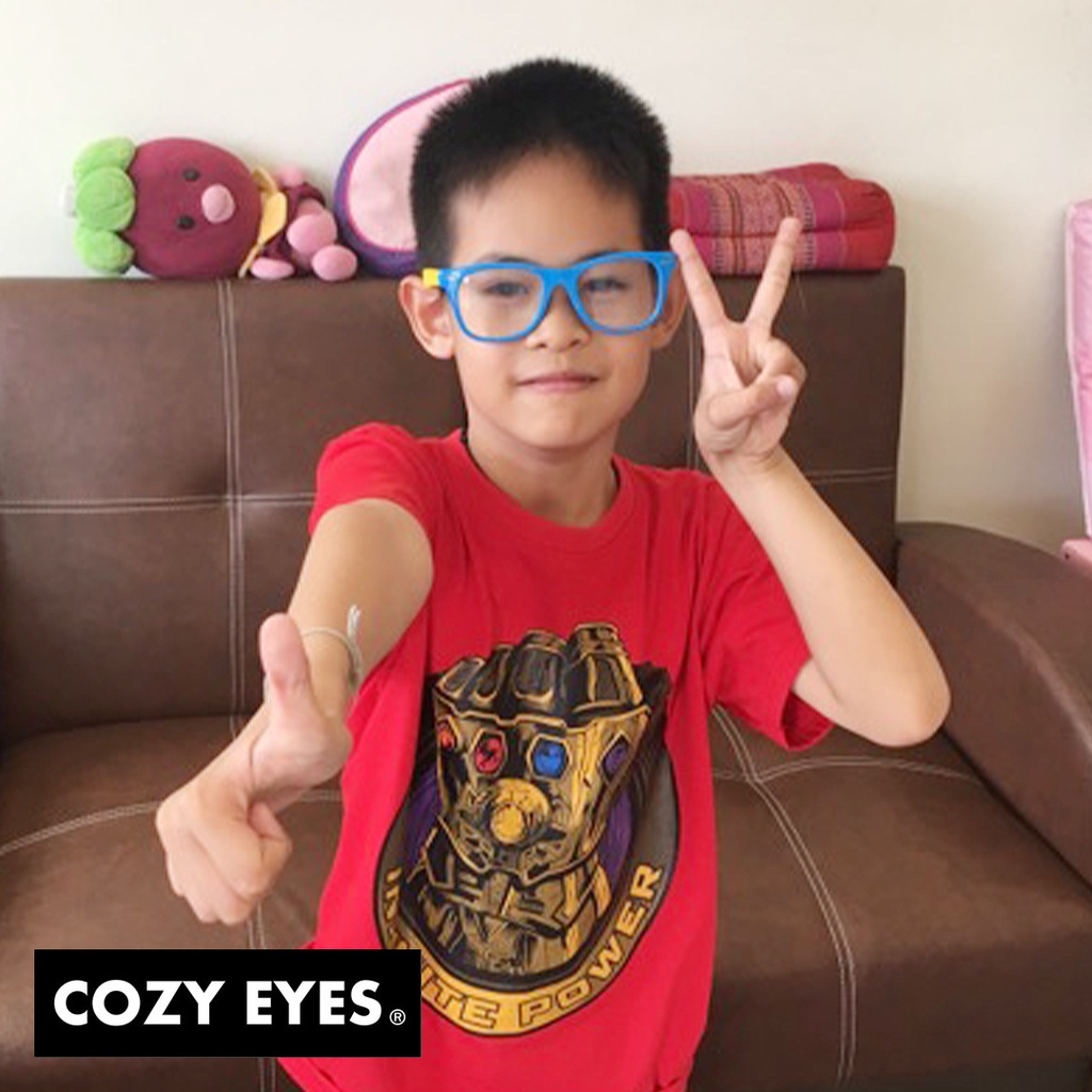 แว่นกรองแสงฟ้า COZY EYES กรอบฟ้า ขาเหลือง สำหรับเด็ก 6-15ปี รุ่น ...