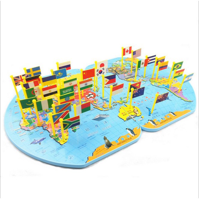Kids 3D Wooden Map World Map Flag Game Children Early Learning ...