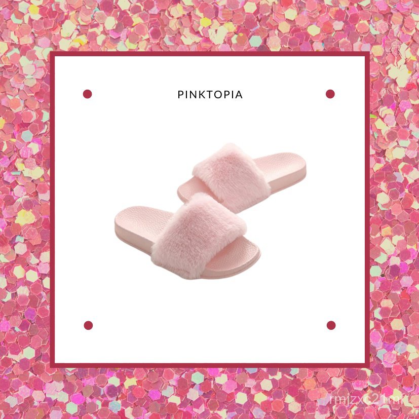Ready Stock Pinktopia Pink Fluffy Sandals House Slippers Outing Casual ...