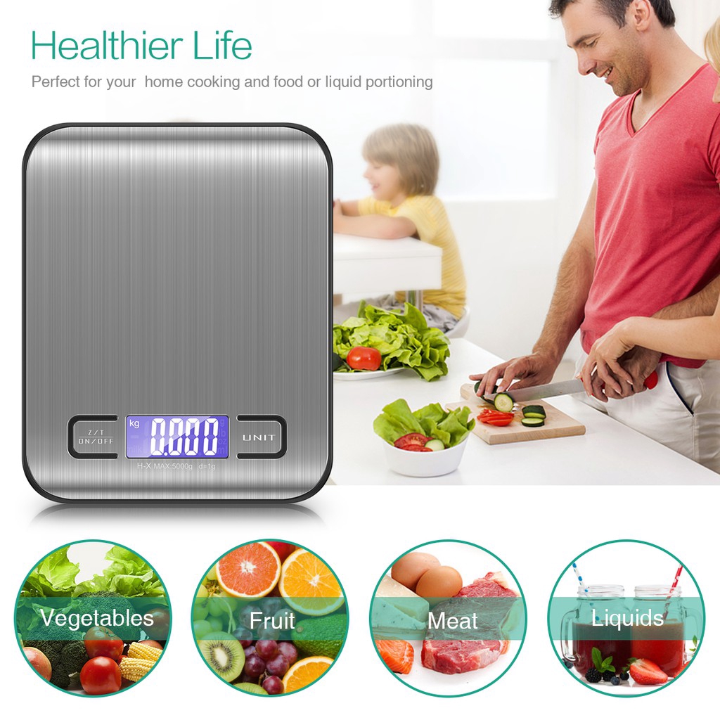 Digital Kitchen Scale Food Scale Back-Lit LCD Display 1g-5kg with USB ...