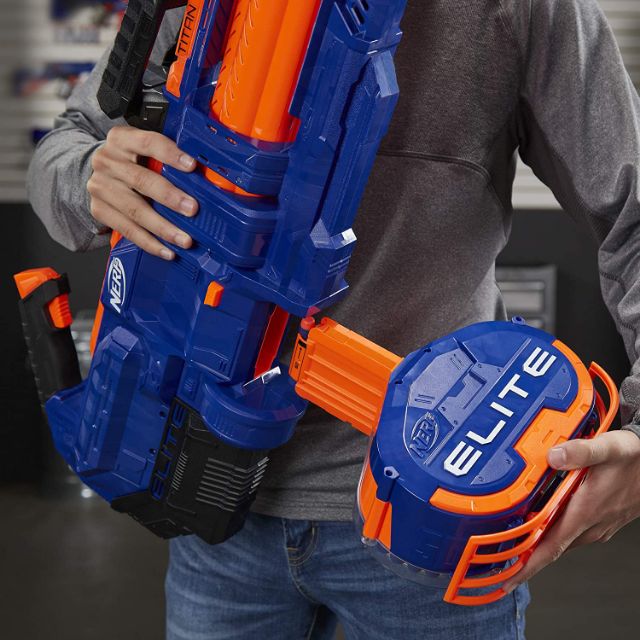 NERF Elite Titan CS-50 Toy Blaster Gun Fully Motorized, 50-Dart Drum ...