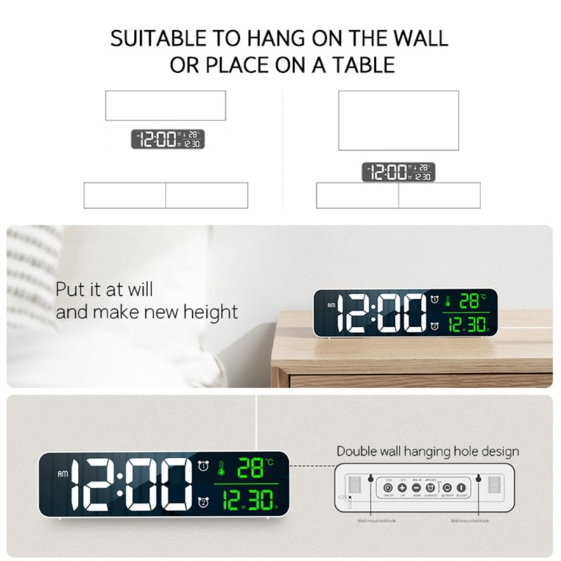 LED Digital Alarm Clock Watch For Bedrooms Table Digital Snooze ...