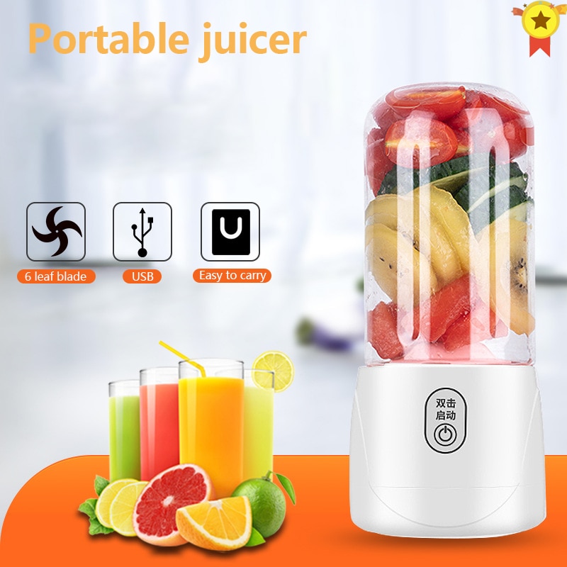400ml 4/6 Blades Portable Electric Fruit Juicer Home USB Rechargeable ...
