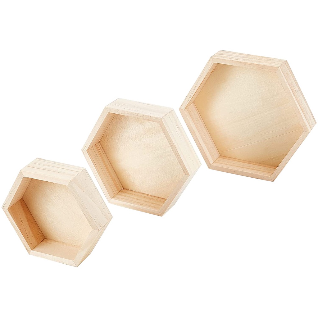 Beebeecraft Hexagon Display tray 3 Pcs Wooden Necklace Jewelry Display ...