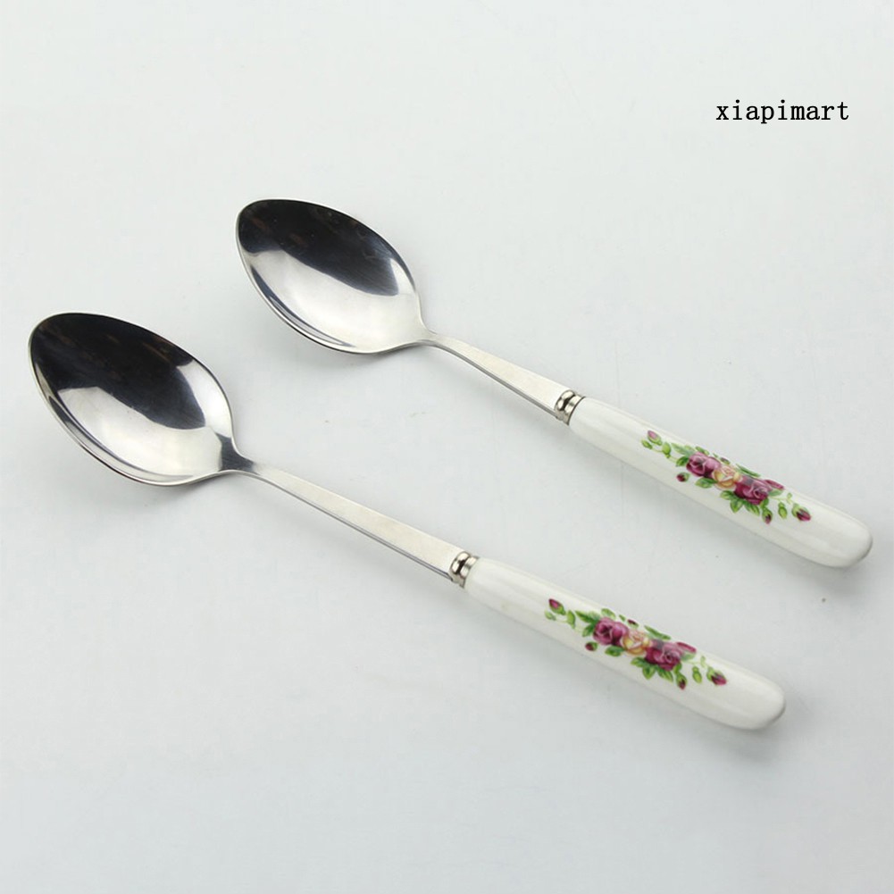 【Ready stock】5 Pcs Kitchen Utensil Soup Spoons Rose Ceramic Handle ...