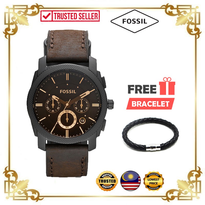 [Authentic] Fossil FS4656 Men's Machine Mid Size Chronograph Leather ...