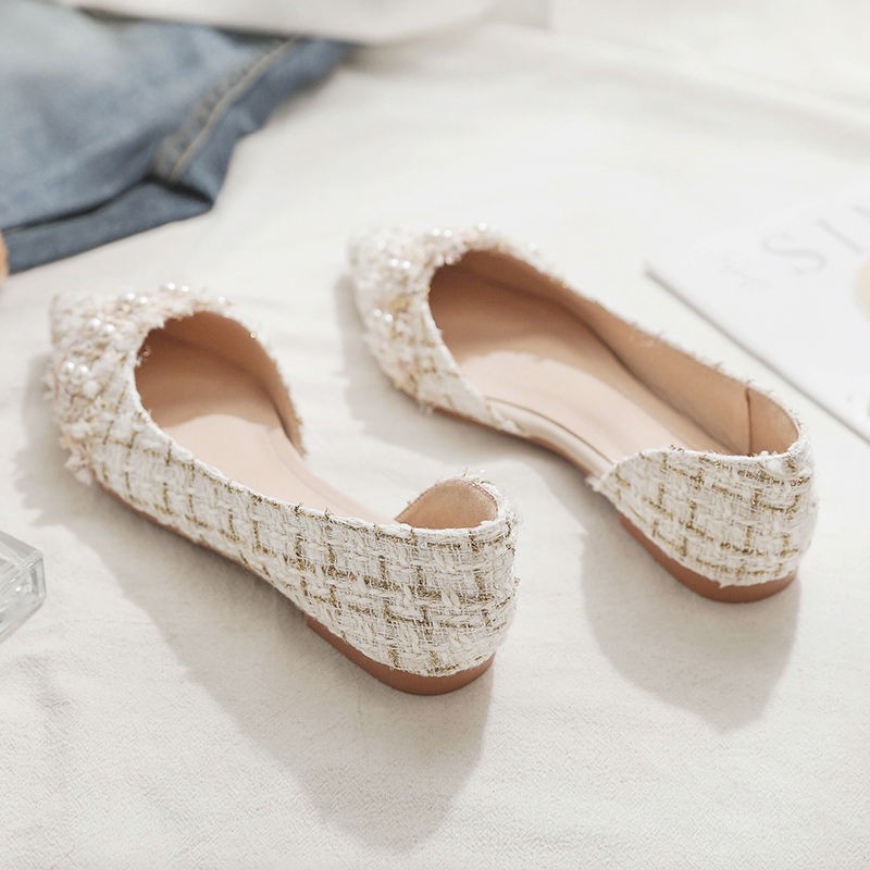 Spring new evening shoes all-match net red pointed flat side empty ...