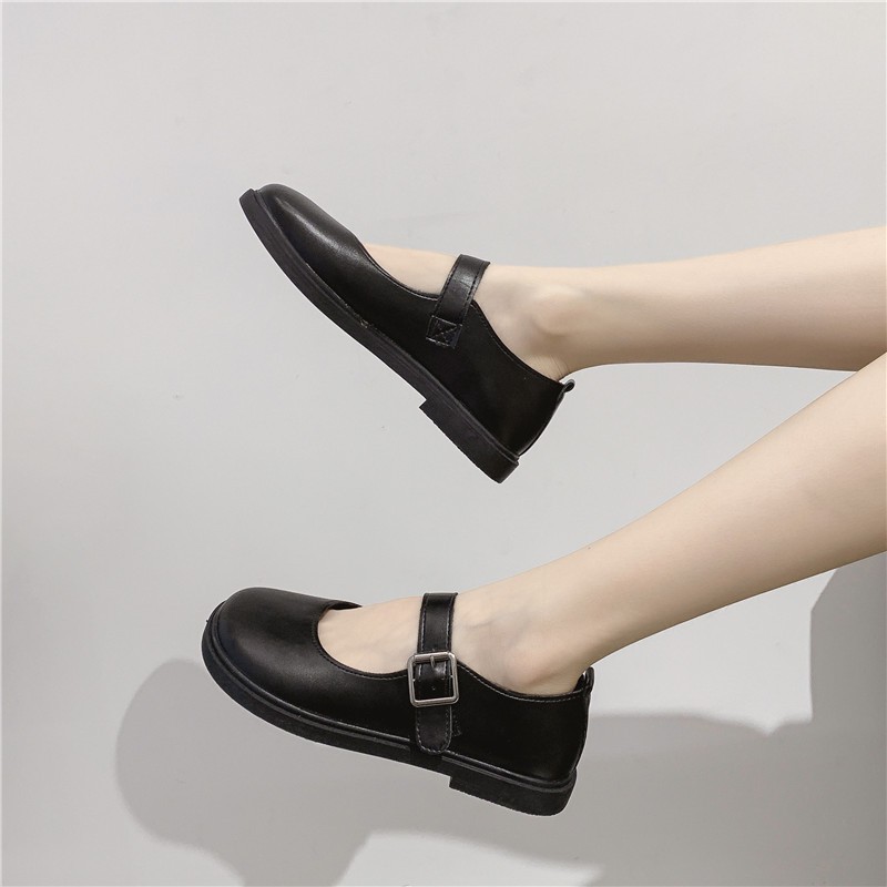 Harajuku retro round toe small leather shoes female 2020 Japanese soft ...