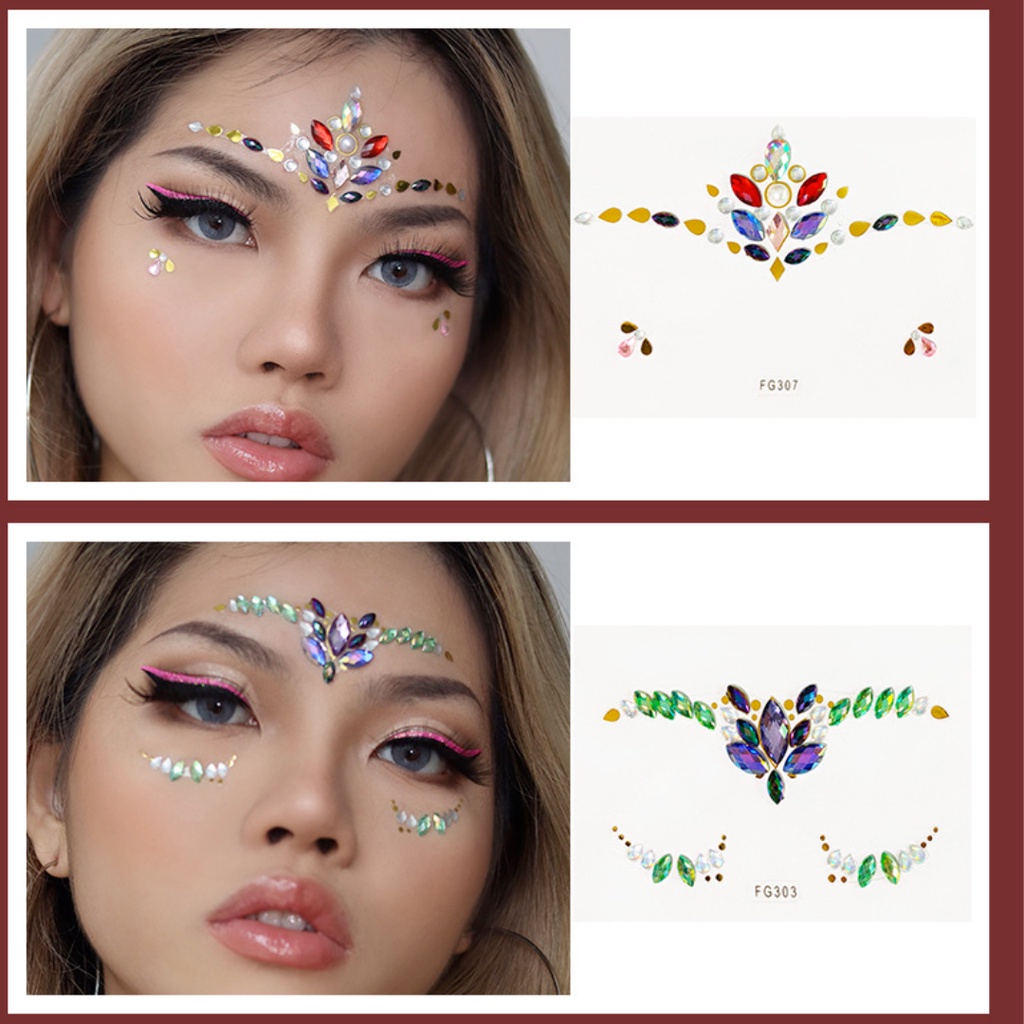 สติ๊กเกอร์ติดหน้า แฟนซี เพชรคริสตัล สำหรับงานปาร์ตี้ งานเฟสติวัล (i08 ...