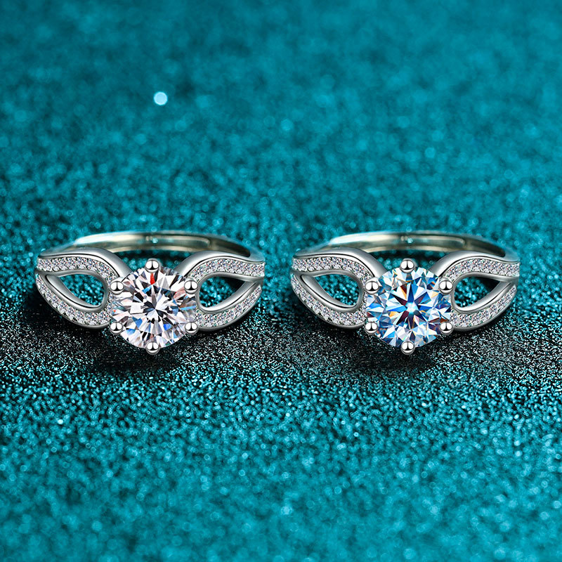 S925แหวนเงินเพชรคู่กรงเล็บแหวนหญิงคลาสสิกฝังเปิดแหวนบุคลิกภาพแนวโน้มที่เรียบง่ายแหวนเพชร ...