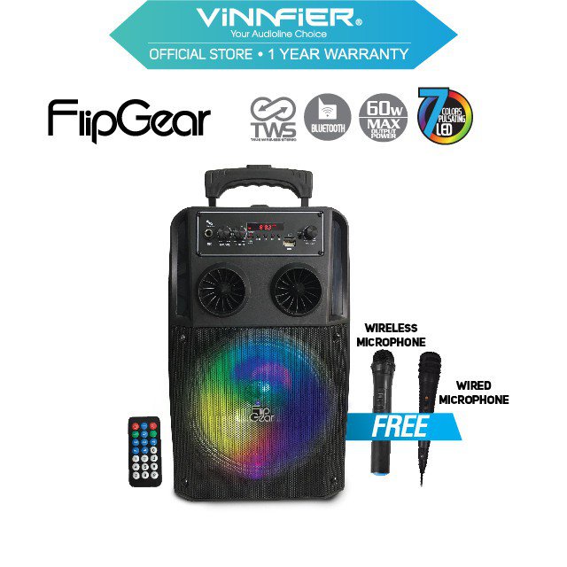 Vinnfier FlipGear Tango 211 WM TWS Wireless Portable Trolley Bluetooth Speaker with Karaoke FM ...