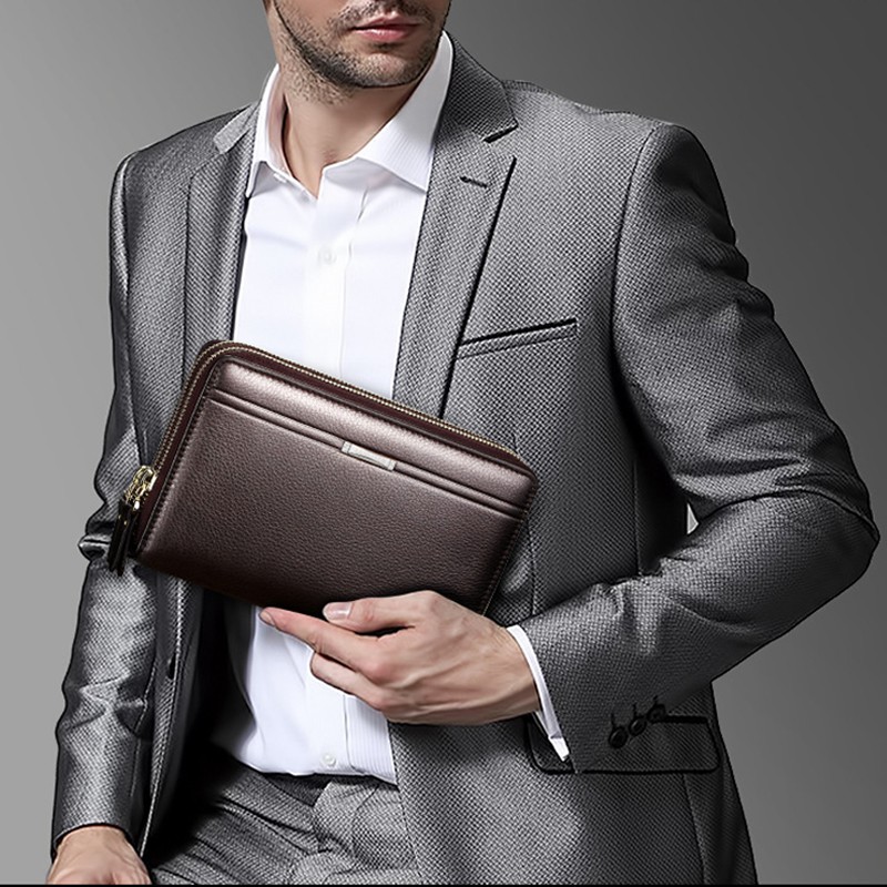 LEINASEN Double Zipper Business Men Clutch Bags Mens Leather Wallet ...
