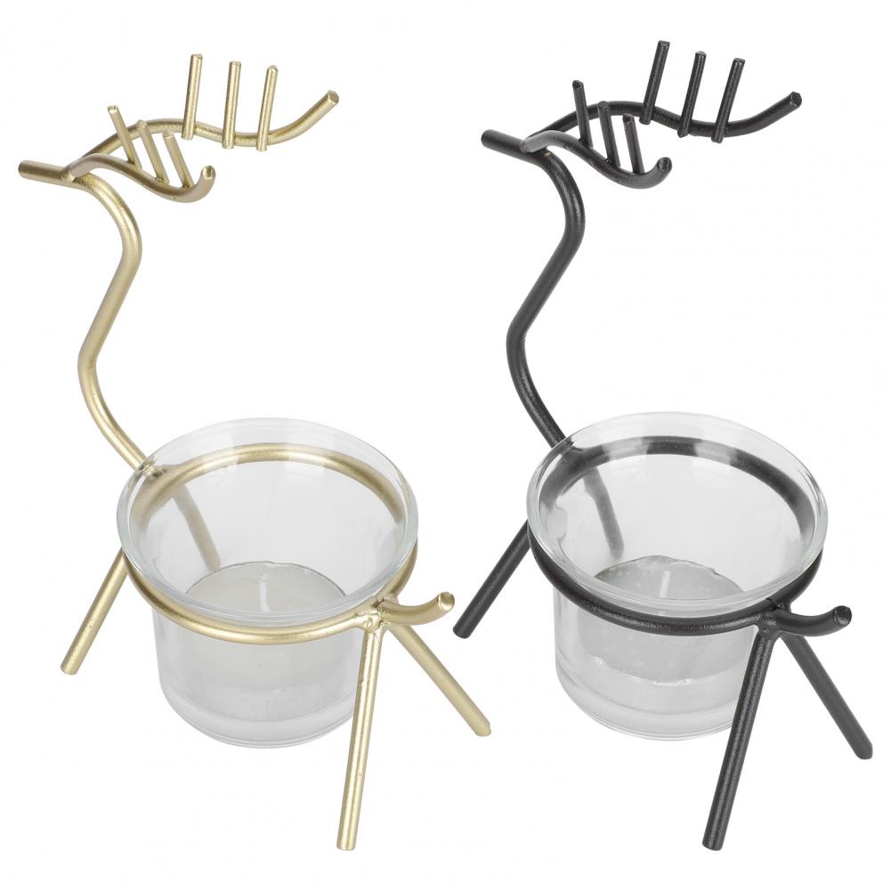 2 Set Deer Candle Holders Metal Iron Glass Rack Candlelight Dinner ...