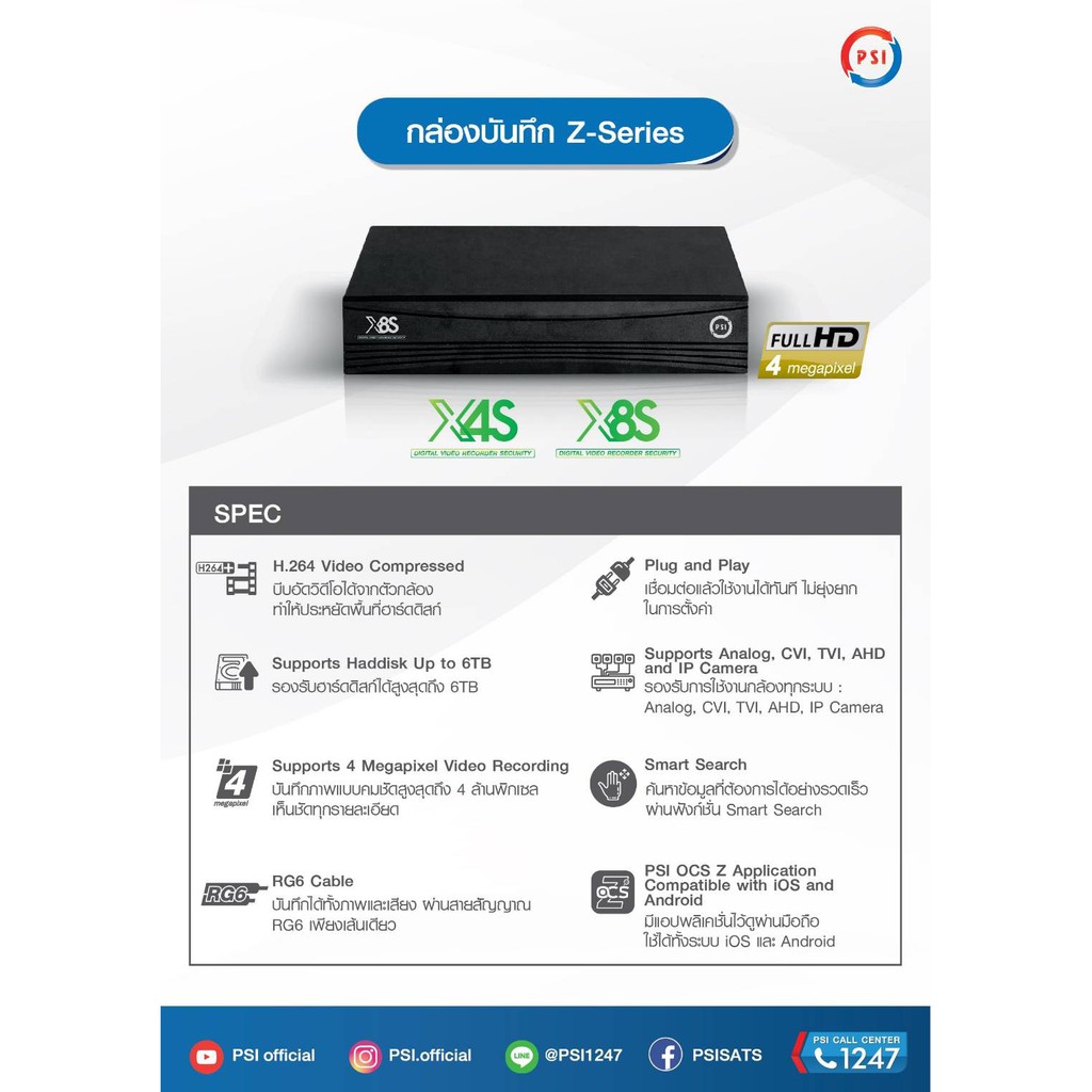 PSI ชุดกล้องวงจรปิด 2MP 4จุด PSI ROBOT3 (1ตัว) PSI ZC5 (3ตัว) PSI DVR 4MP X4S (1ตัว ...