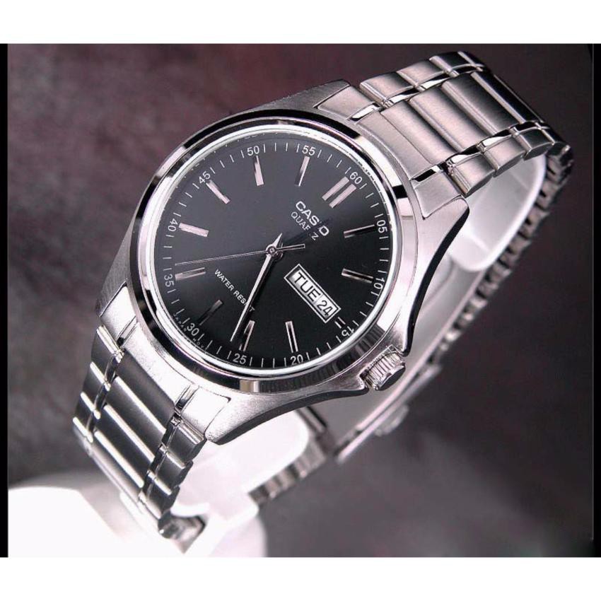 SALE นาฬิกาผู้ชาย Casio รุ่น MTP-1239D-1ADF สายแตนเลสหน้าปัดดำ บอกวัน ...