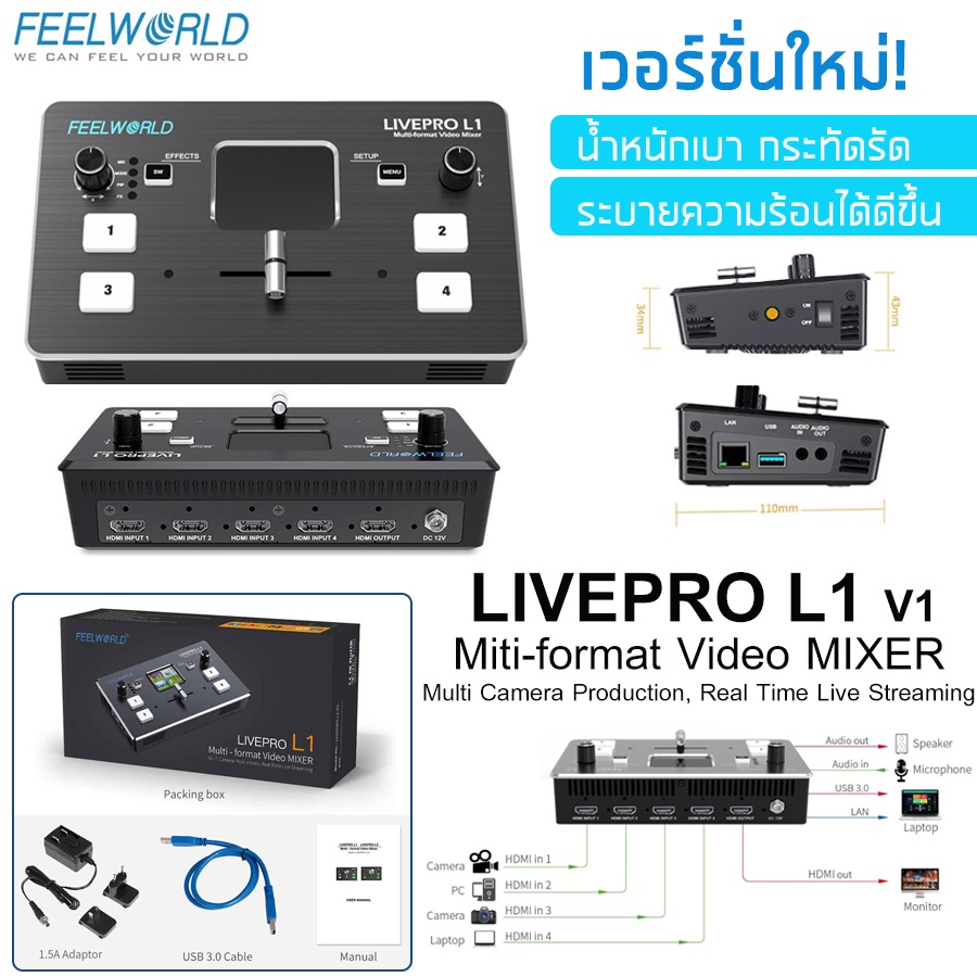 FeelWorld LIVEPRO L1 V1 Multiformat Video Mixer Switcher 4 x HDMI รุ่น ...