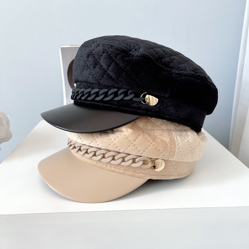 Korean Fashion Military Hats For Women Autumn Winter PU Leather ...