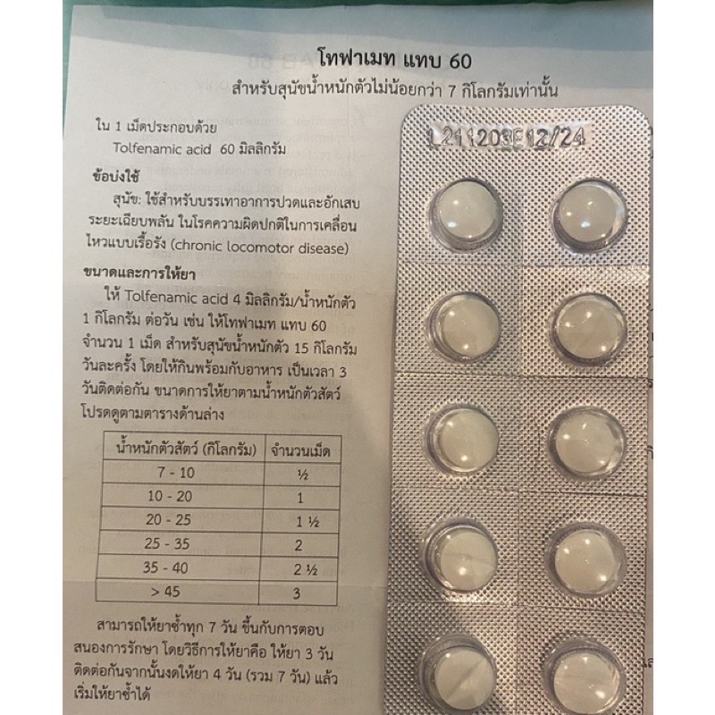 Tolfedine 60 mg โทฟีดีน ยาแก้ปวด ลดไข้ สำหรับลสุนัขและแมวโดยเฉพาะ (แบ่ง ...