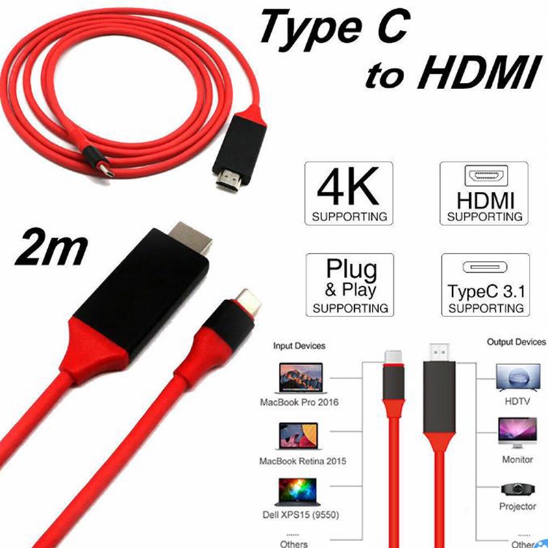 {FCC} USB-C Type C to HDMI Cable AV TV Adapter USB 3.1 Plug And Play 4K ...