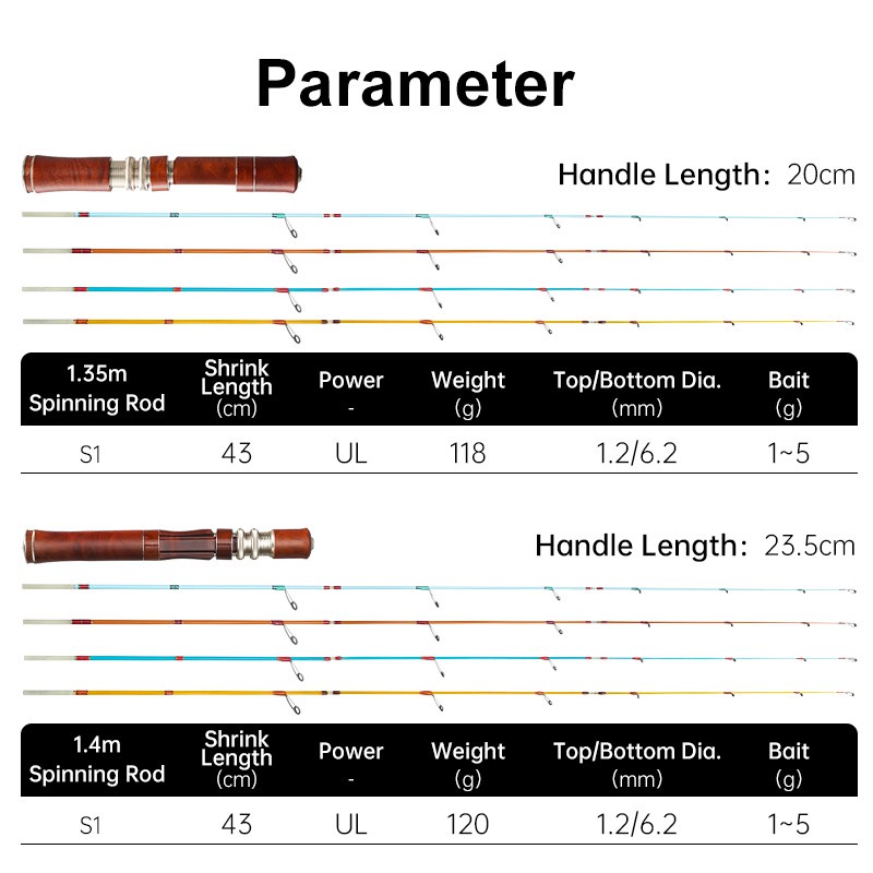 Micro Fishing Rods UL 3.5 Section Wood Handle Solid Top Tip Ultralight ...