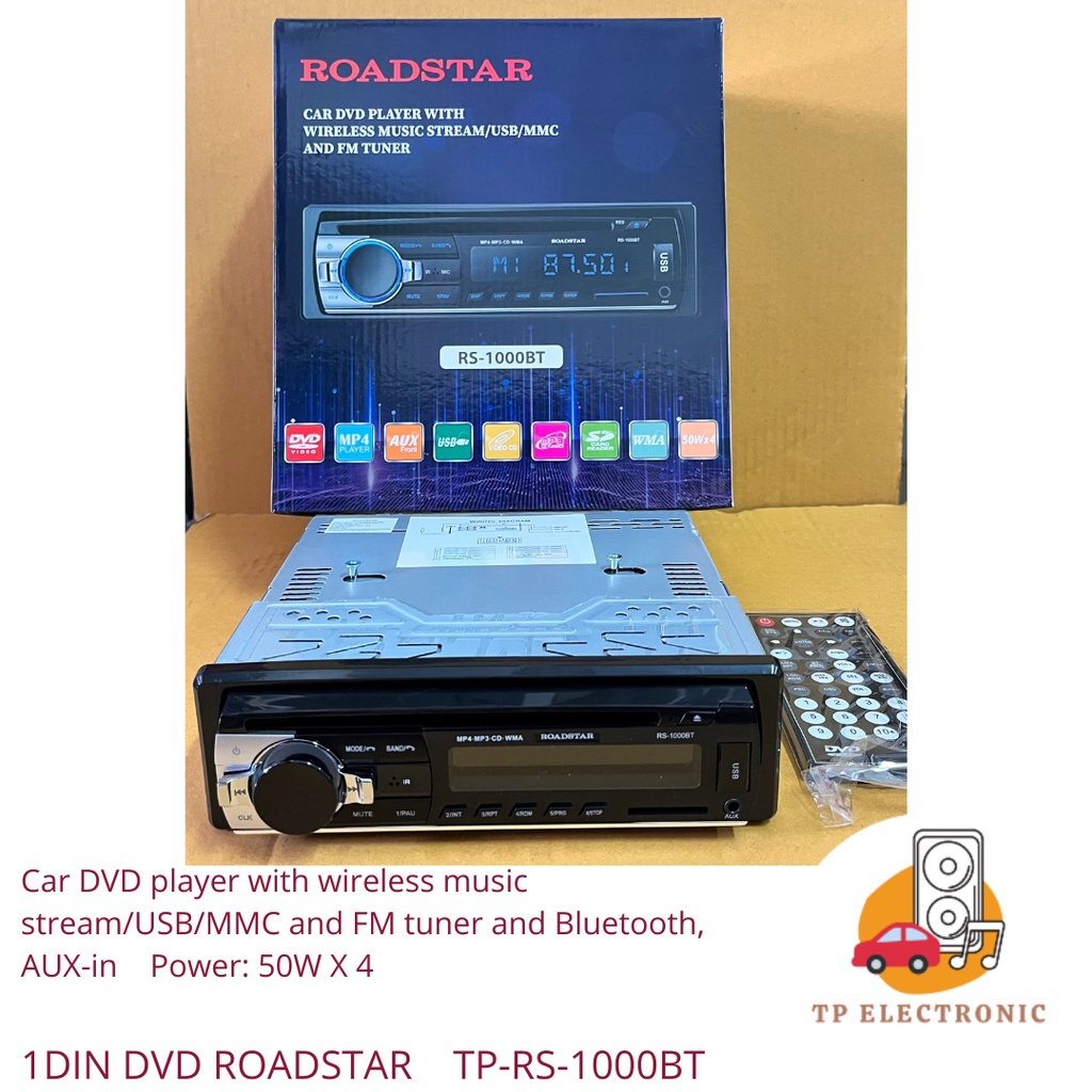(1ตัว) DVD 1 DIN ROADSTAR ใส่แผ่น DVDCDBluetoothUSBSDMMCAUX-IN FM TP-RS ...