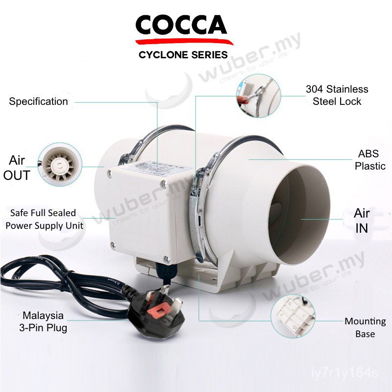 COCCA 4 6 8 inch High Suction Power Inline Duct Booster Fan Exhaust Fan ...