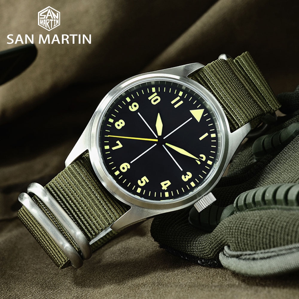 San Martin Military ilot NH35 Men's Automatic Mechanical Watch ...