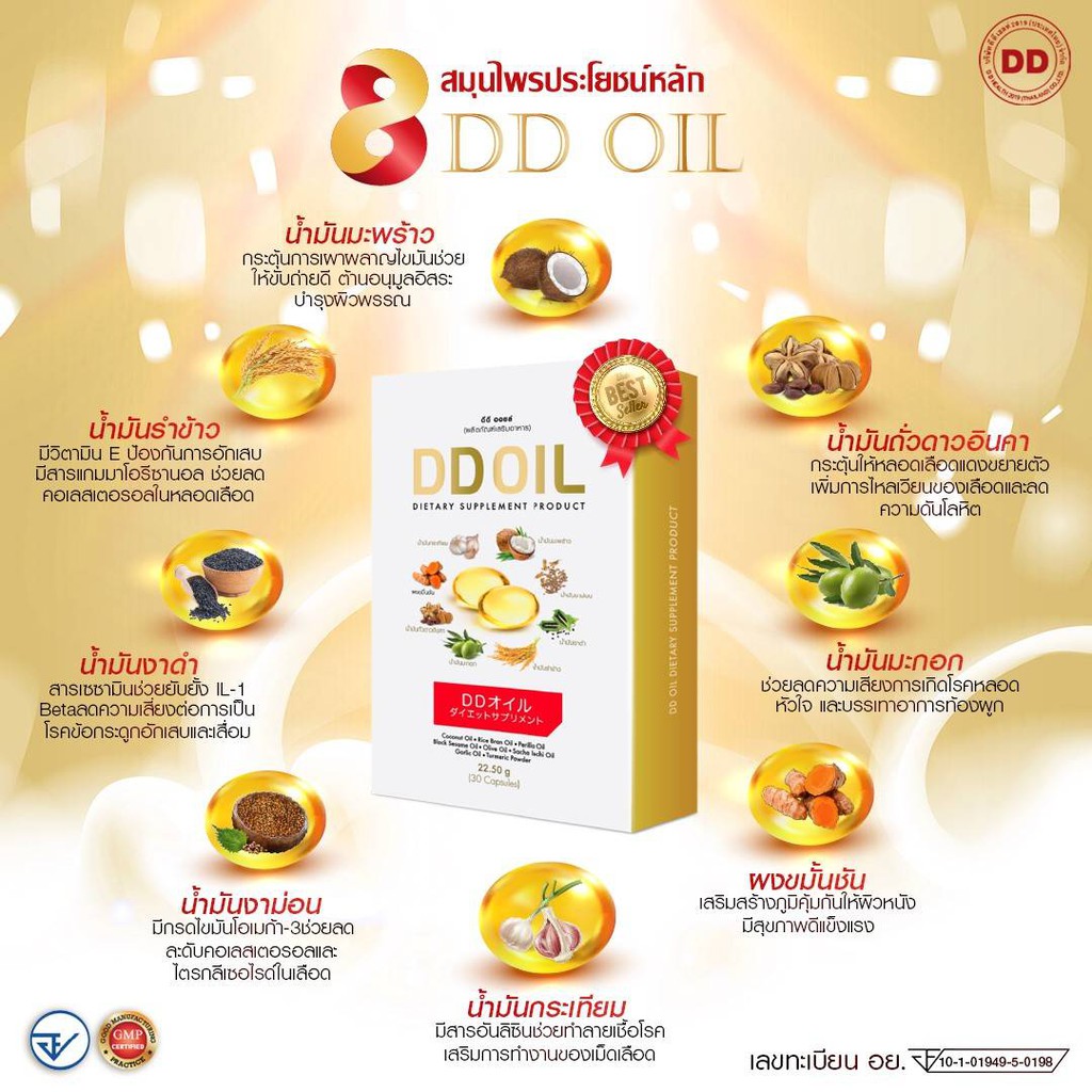 เท 1กล่อง แถม 1ซอง ดีดีออยล์ DD Oil น้ำมันสกัดเย็น อาหารเสริมสำหรับ ...