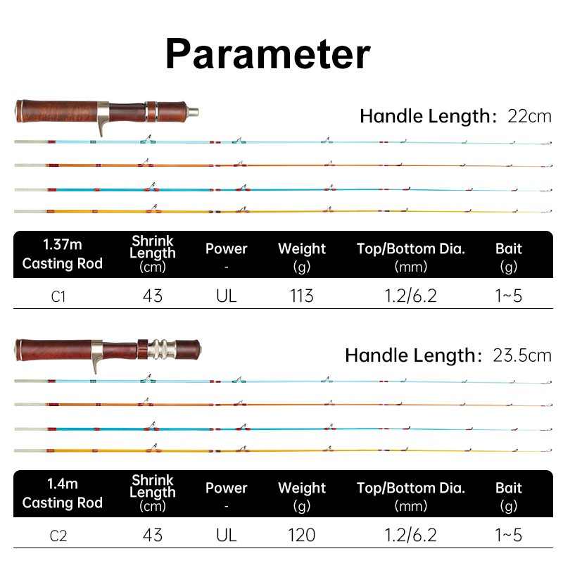 Micro Fishing Rods UL 3.5 Section Wood Handle Solid Top Tip Ultralight ...