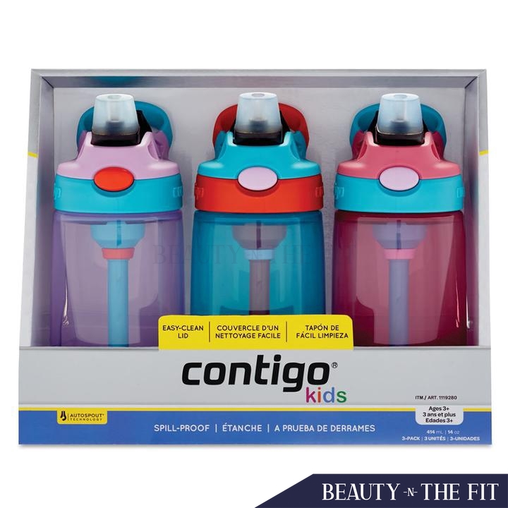 Contigo Kids Autospout Water Bottles 3-pack 414ml each - Purple Aqua ...